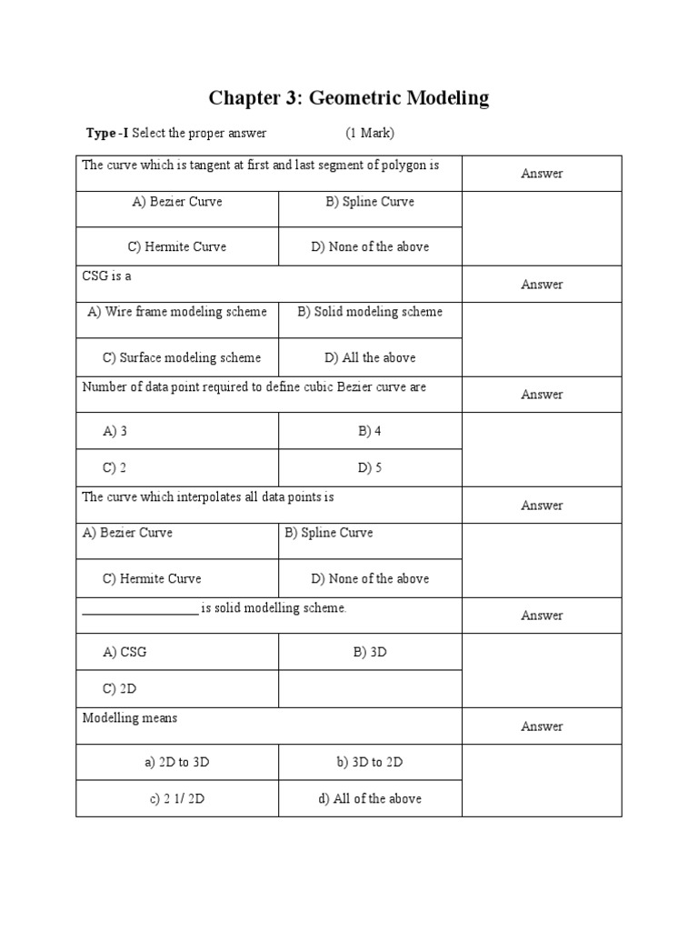Chapter 3: Geometric Modeling: Type - I Select The Proper Answer (1 ...