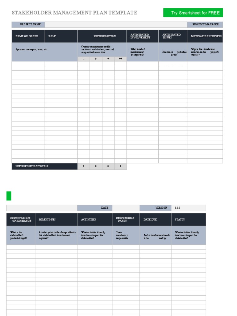 Stakeholder Management Plan Template: Project Name Project Manager ...