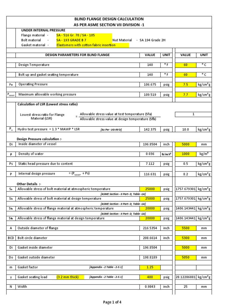 Blind Flange Design Calculation As Per Asme Section Vii Division - 1 ...