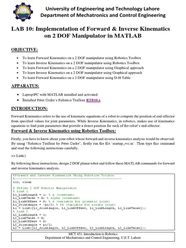 LAB 10: Implementation of Forward & Inverse Kinematics On 2 DOF ...