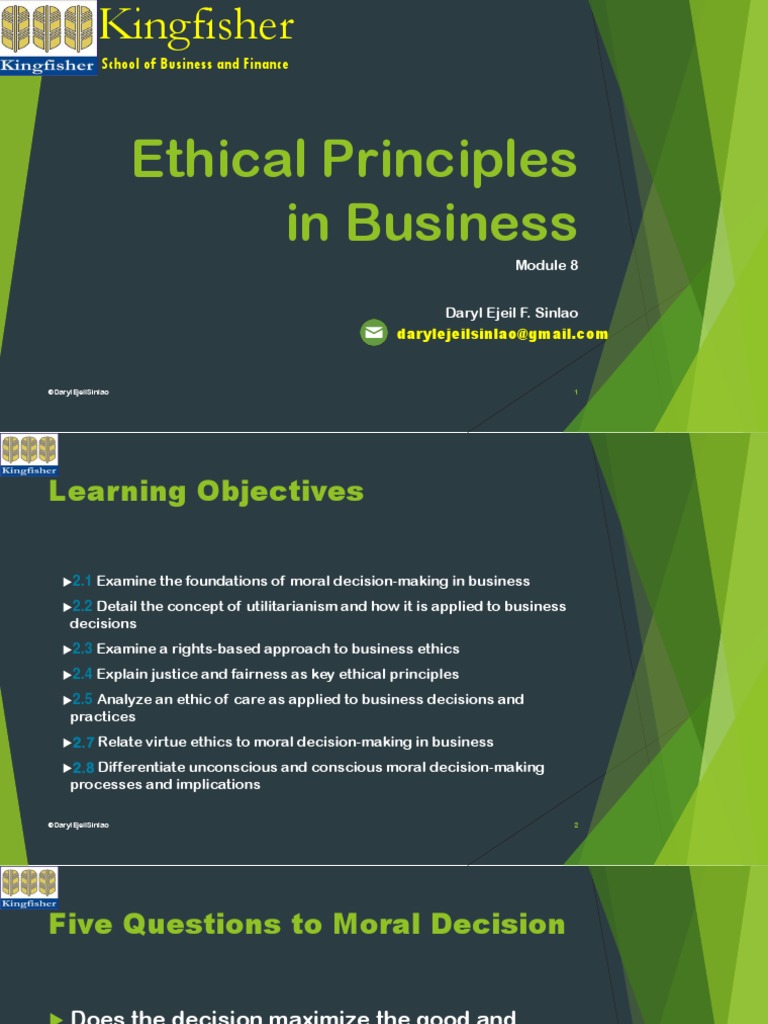 Module 8 Ethical Principles in Business | PDF | Utilitarianism | Virtue ...