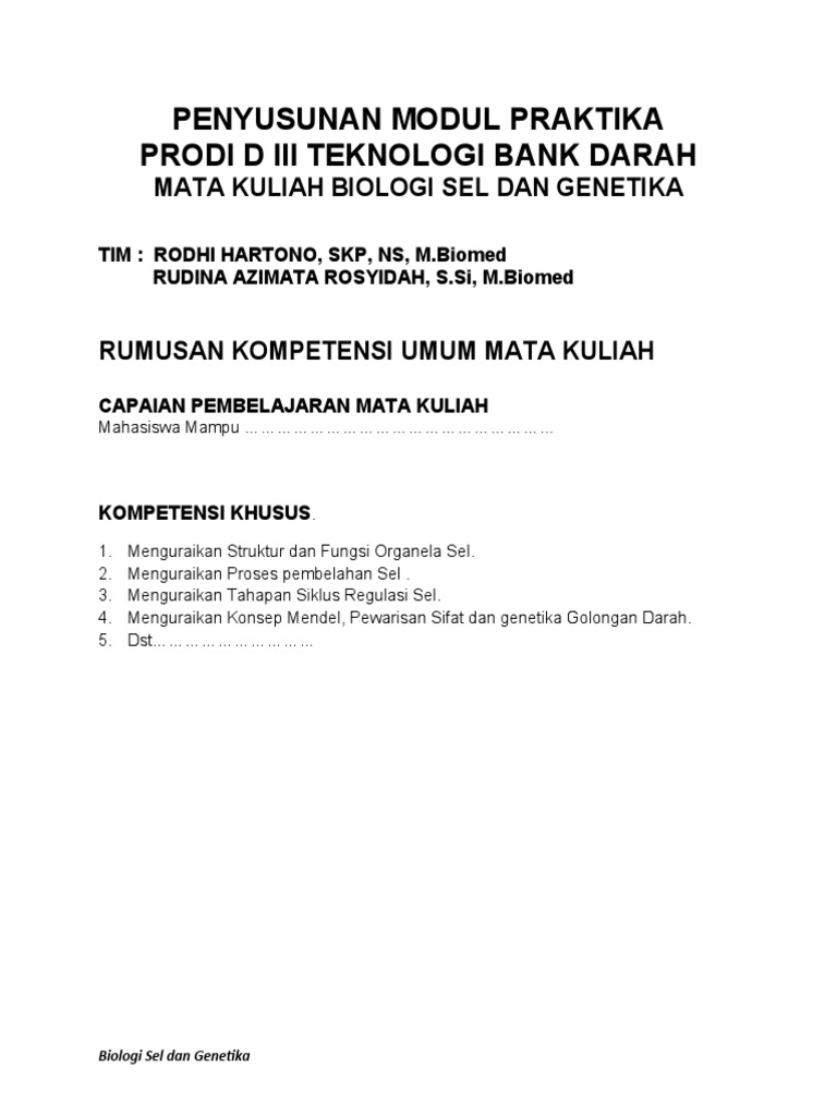 Contoh Peta Kompetensi GBPP Biologi TBD 2019 | PDF