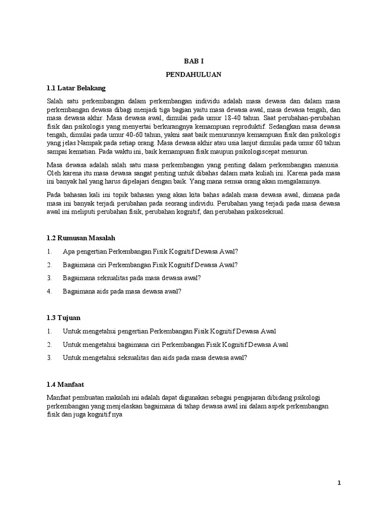 Perkembangan Fisik Kognitif Dewasa Awal | PDF | Gaya Hidup