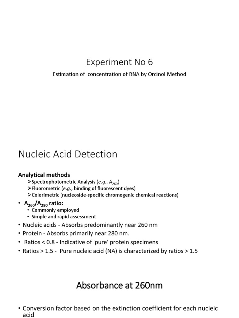 Experiment No 6: Estimation of Concentration of RNA by Orcinol Method ...