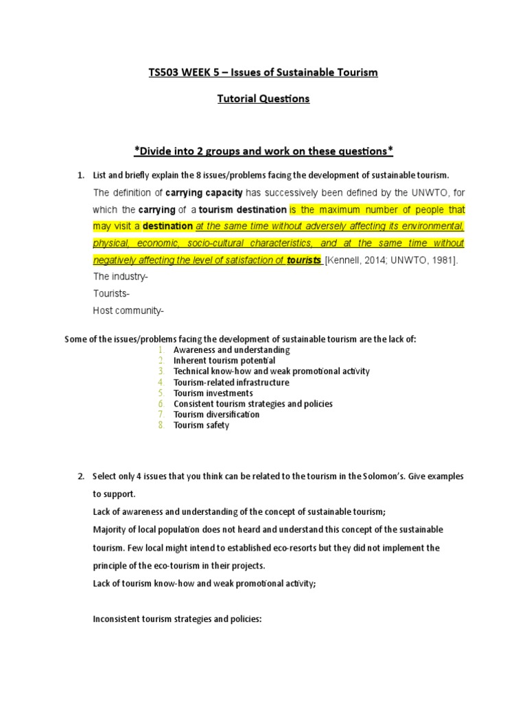 Week 5 - Tutorial Questions | PDF | Tourism | Sustainability