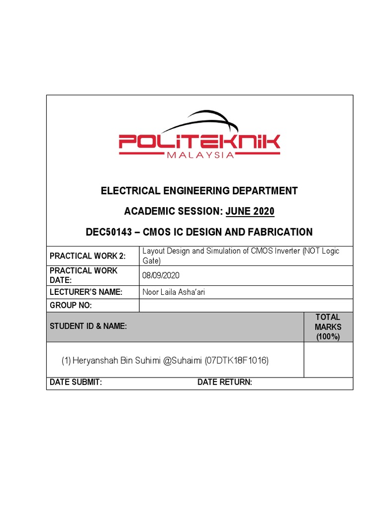 Practical Work 2 - CMOS + Rubric PDF | PDF | Cmos | Mosfet