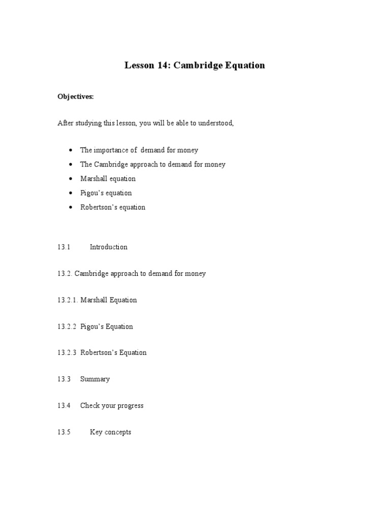 Cambridge Cash Balance Approach Explained | PDF | Quantity Theory Of ...