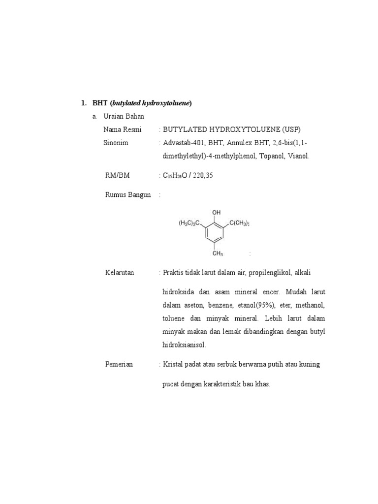 Butil Hidroxi Toluena (BHT) | PDF