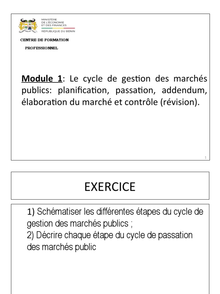 Module 1 Le Cycle de Gestion Des Marchés Publics Planification ...