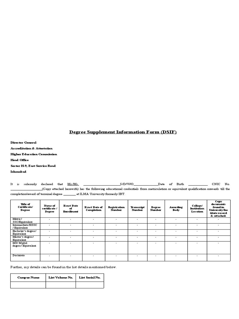 Degree Supplement Information Form (DSIF) | PDF | Academic Degree | Educational Assessment And ...