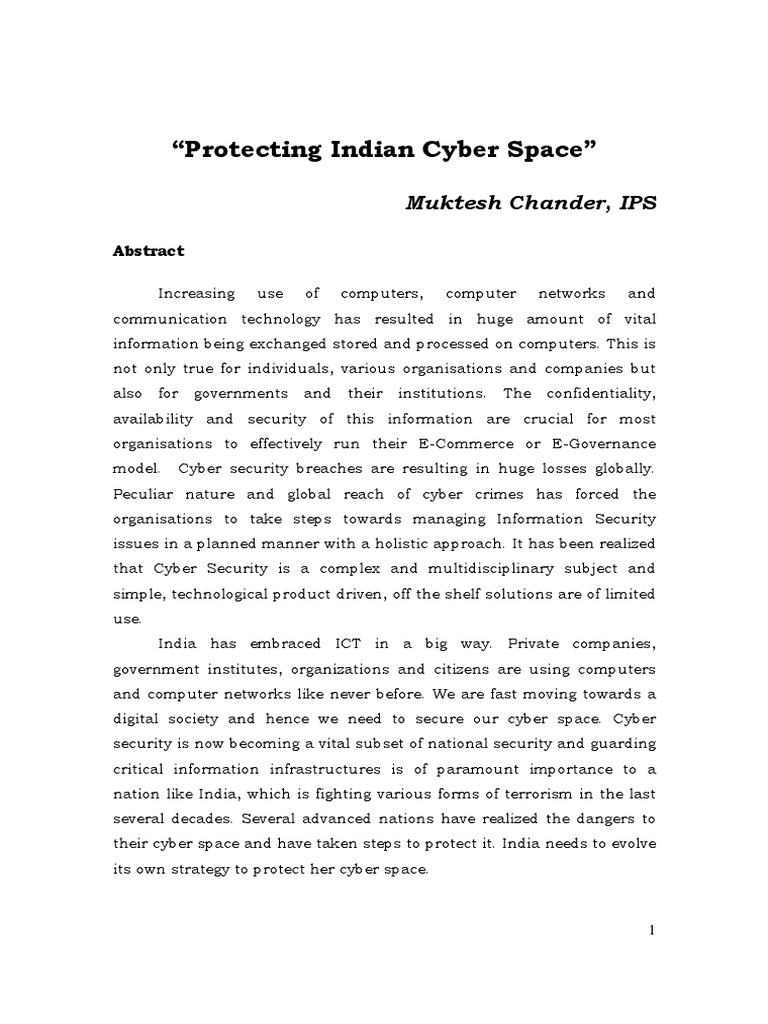 Protecting Indian Cyber Space PDF | PDF | Cyberwarfare | Security