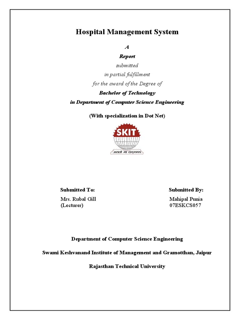Hospital Management System: A Report on the Development of a Web-Based ...