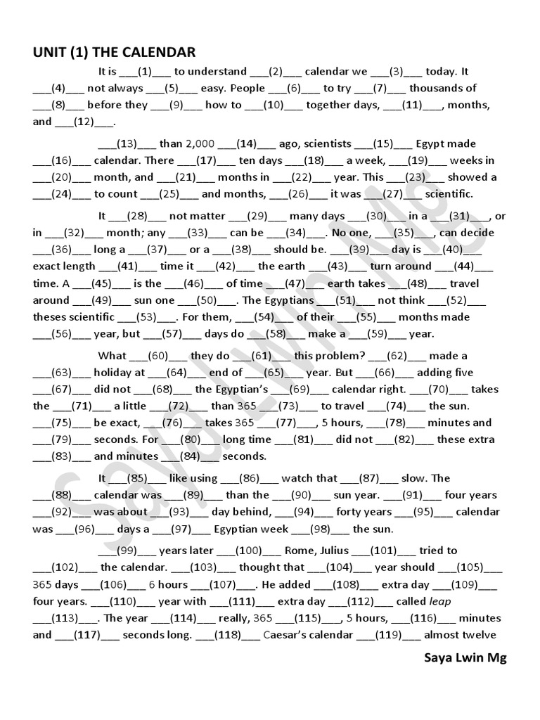 Unit 1 The Calendar PDF | PDF | Nature