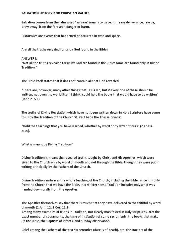Salvation History and Christian Values | PDF | New Testament | Old ...