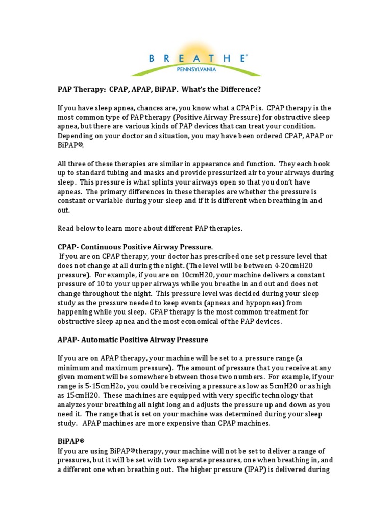 PAP Therapy CPAP APAP and BiPAP | PDF | Animal Physiology | Pulmonology