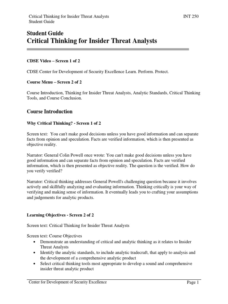 Critical Thinking Guide | PDF | Intelligence Analysis | Critical Thinking