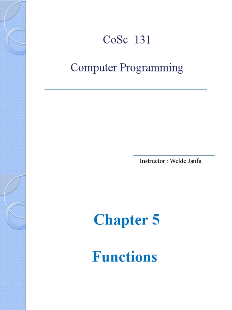 Chapter Five Functions Pdf Parameter Computer Programming Subroutine