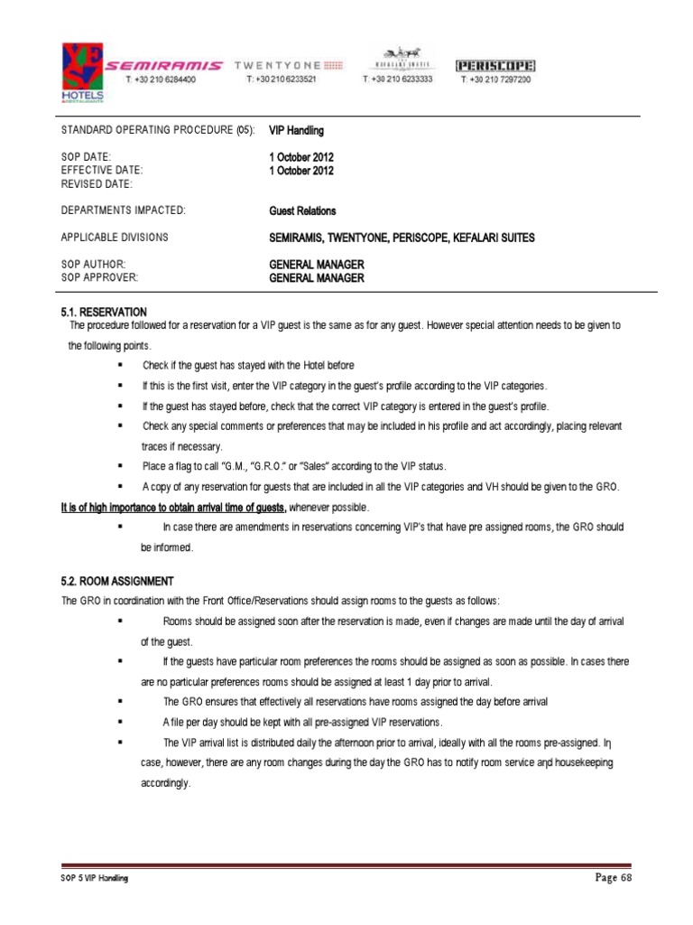 SOP Example - VIP Handling | PDF | Business