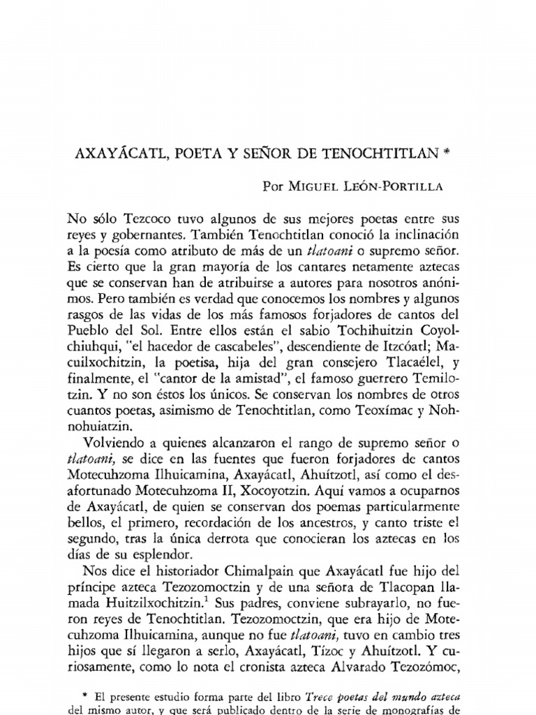 Axayácatl: Poeta y Guerrero Azteca | PDF | México | azteca