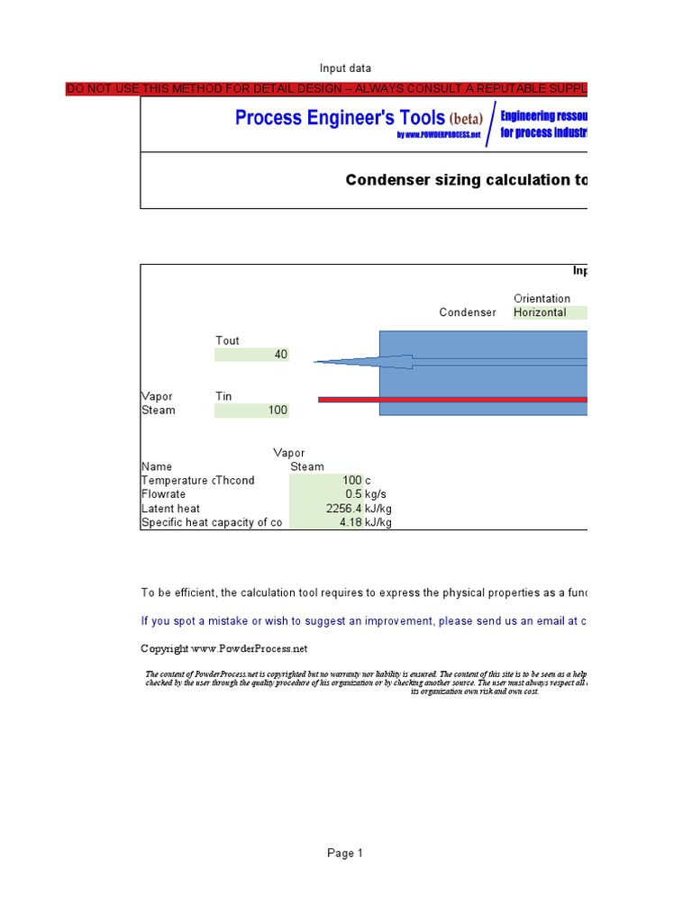 Condenser Sizing Calculation Tool: Input | PDF | Heat Exchanger | Heat ...