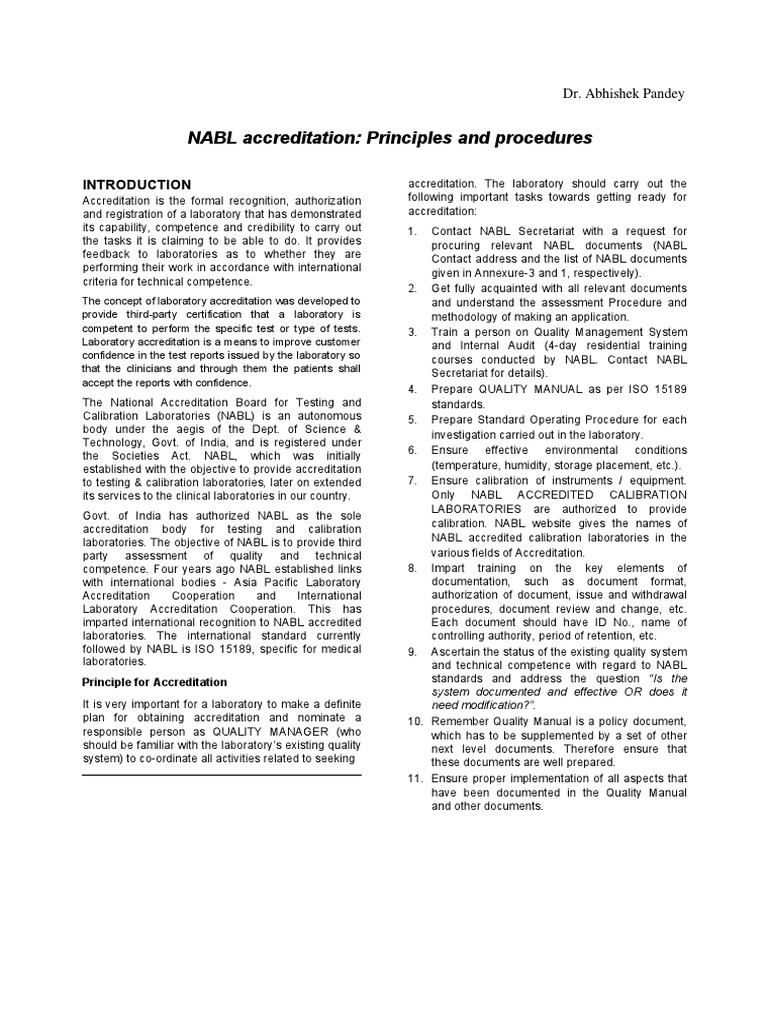 NABL Accreditation Principle & Procedure | PDF | Calibration | Laboratories