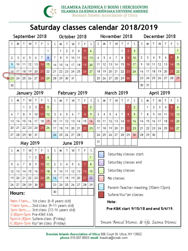Saturday Classes Calender | PDF