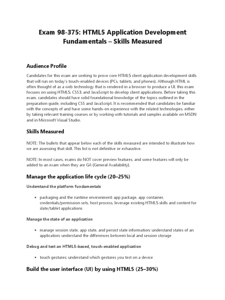 Exam 98-375: HTML5 Application Development Fundamentals - Skills ...
