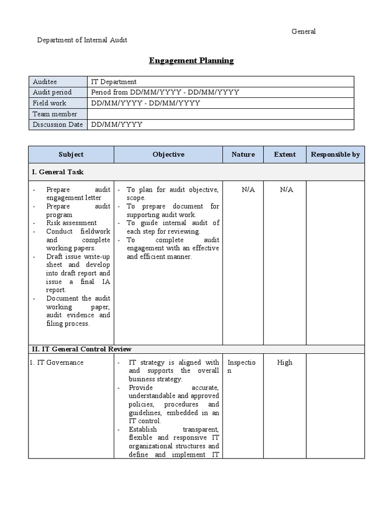 IT Audit Engagement Planning Guide | PDF | Internal Audit | Audit