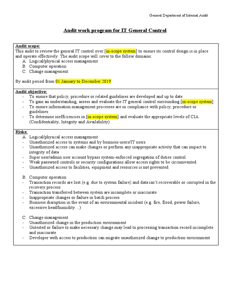 IT General Control Audit Work Program | PDF | Disaster Recovery | Backup