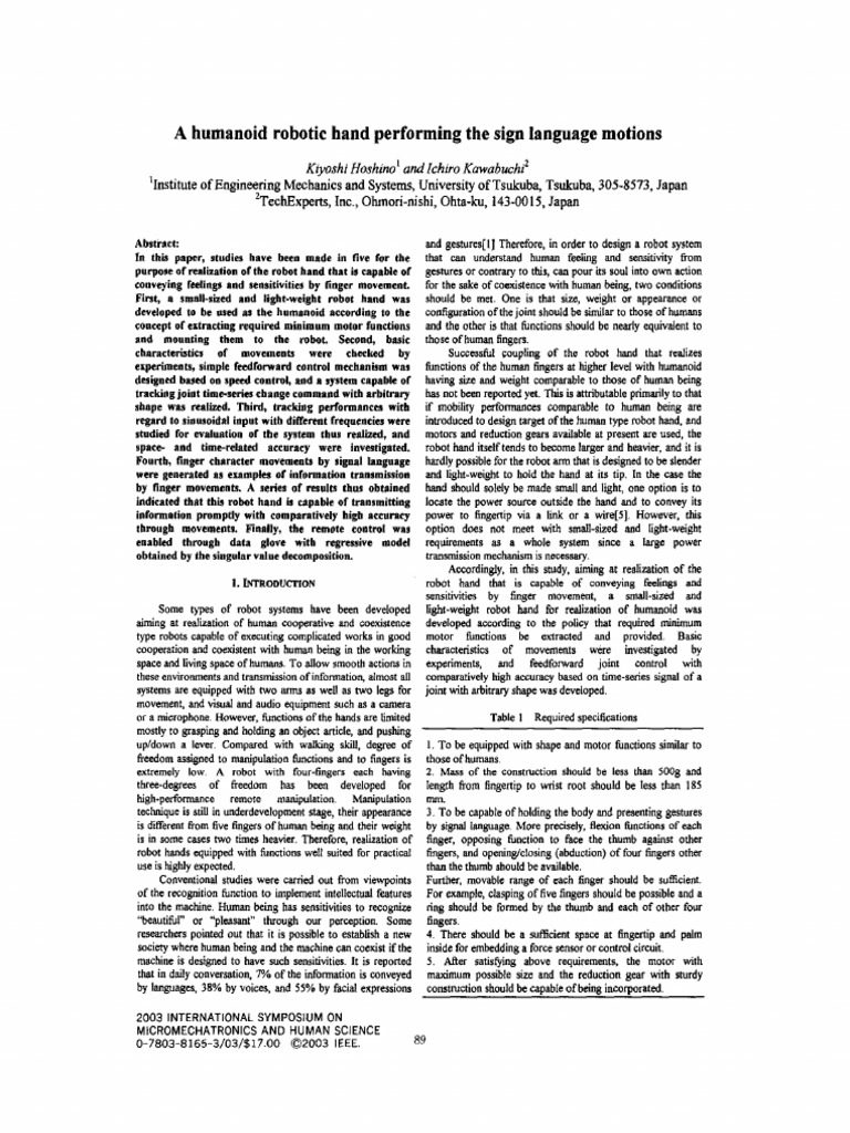 Humanoid Robotic Hand Performing The Sign Language: A Motions | PDF ...