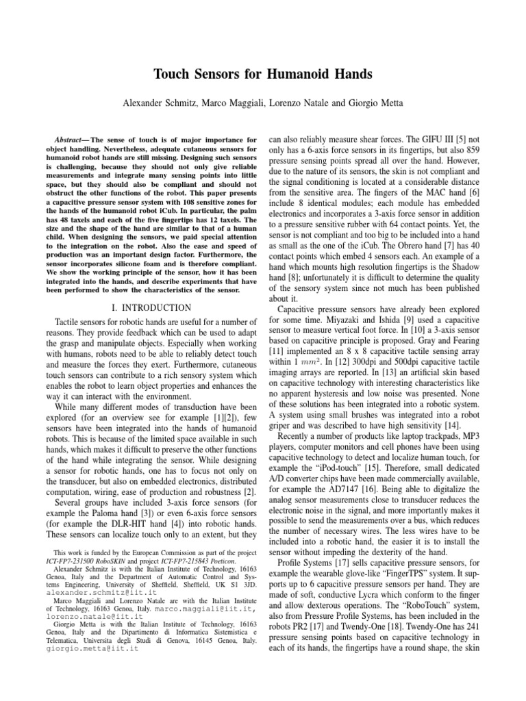 iCub Humanoid Hand Touch Sensors | PDF | Printed Circuit Board ...