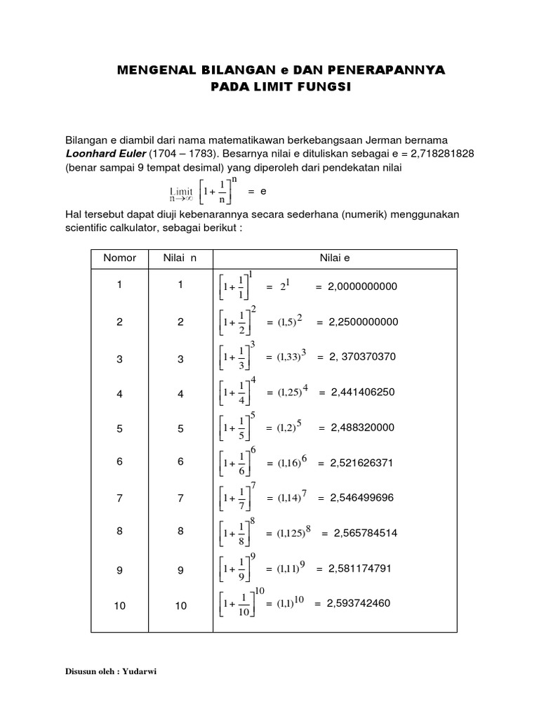 Memahami Bilangan Euler dan Limitnya | PDF