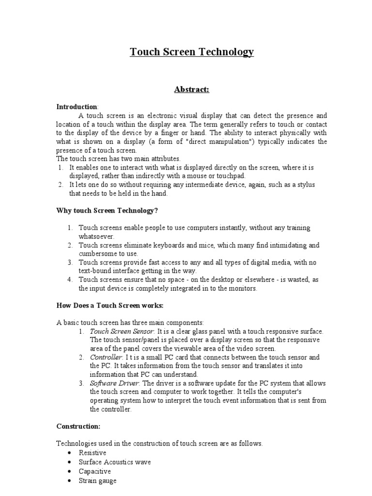 Touch Screen Technology Overview | PDF | Touchscreen | Computer Monitor
