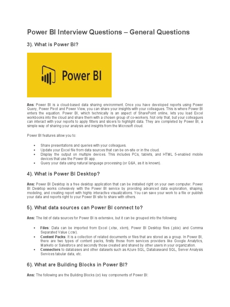 Power BI Interview Questions Overview | PDF | Databases | Microsoft Excel
