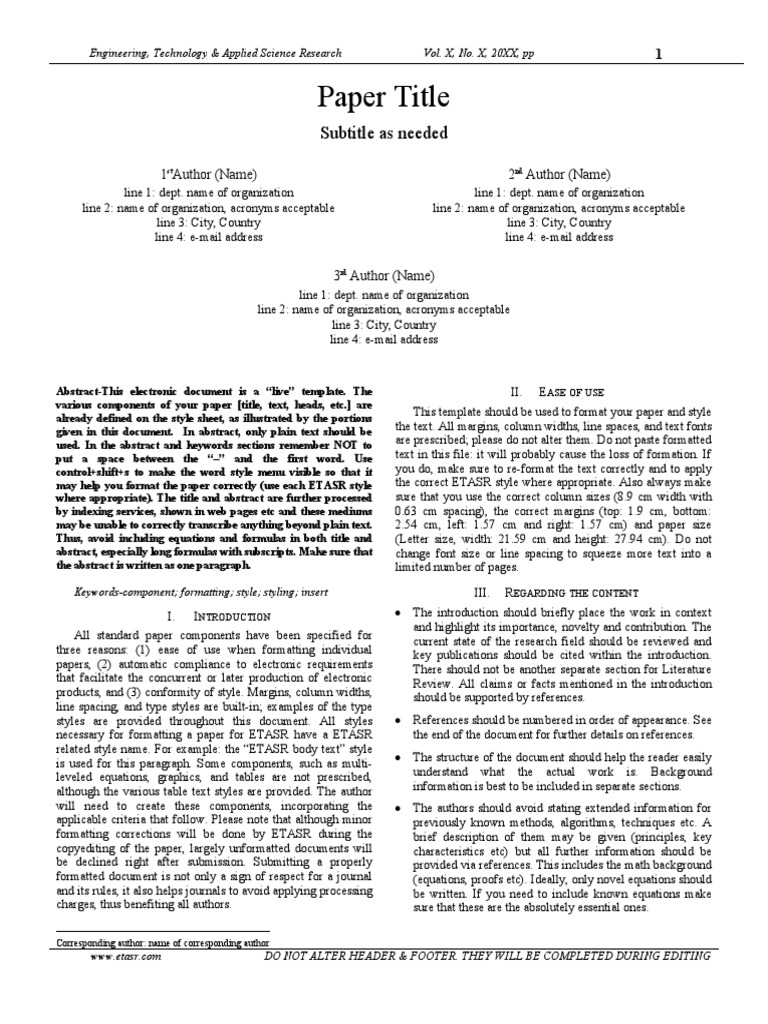 Paper Title: Subtitle As Needed | PDF | Citation | Bracket