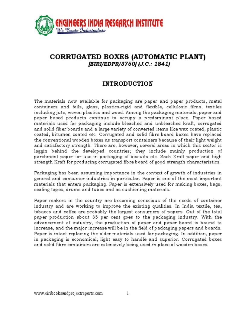 Project Report On Corrugated Boxes (Automatic Plant) | PDF | Fibers | Paper