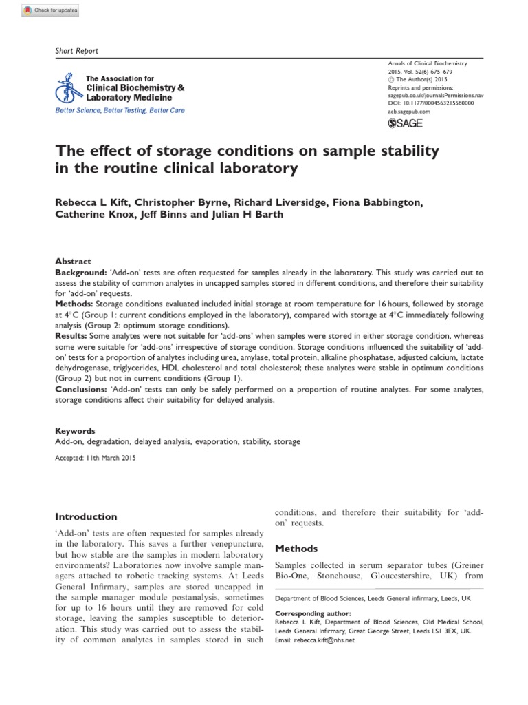 The Effect of Storage Conditions On Sample Stability in The Routine ...
