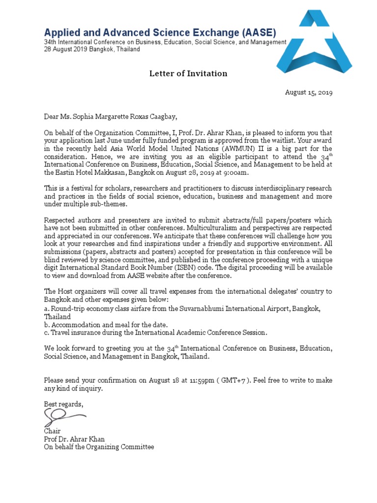 AASE Letter of Invitation | PDF | Social Science | Inquiry
