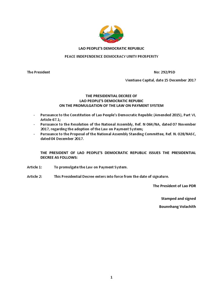 Law on Payment System in Laos | PDF | Clearing (Finance) | Cheque