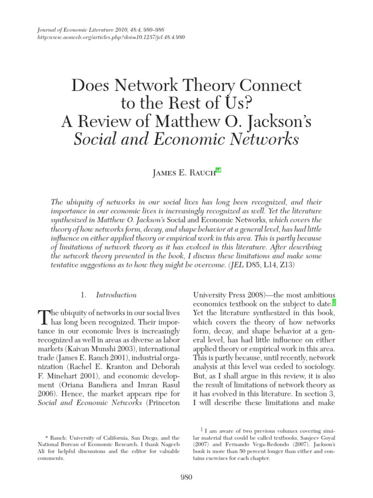 Does Network Theory Connect To The Rest of Us? PDF | PDF | Prediction ...