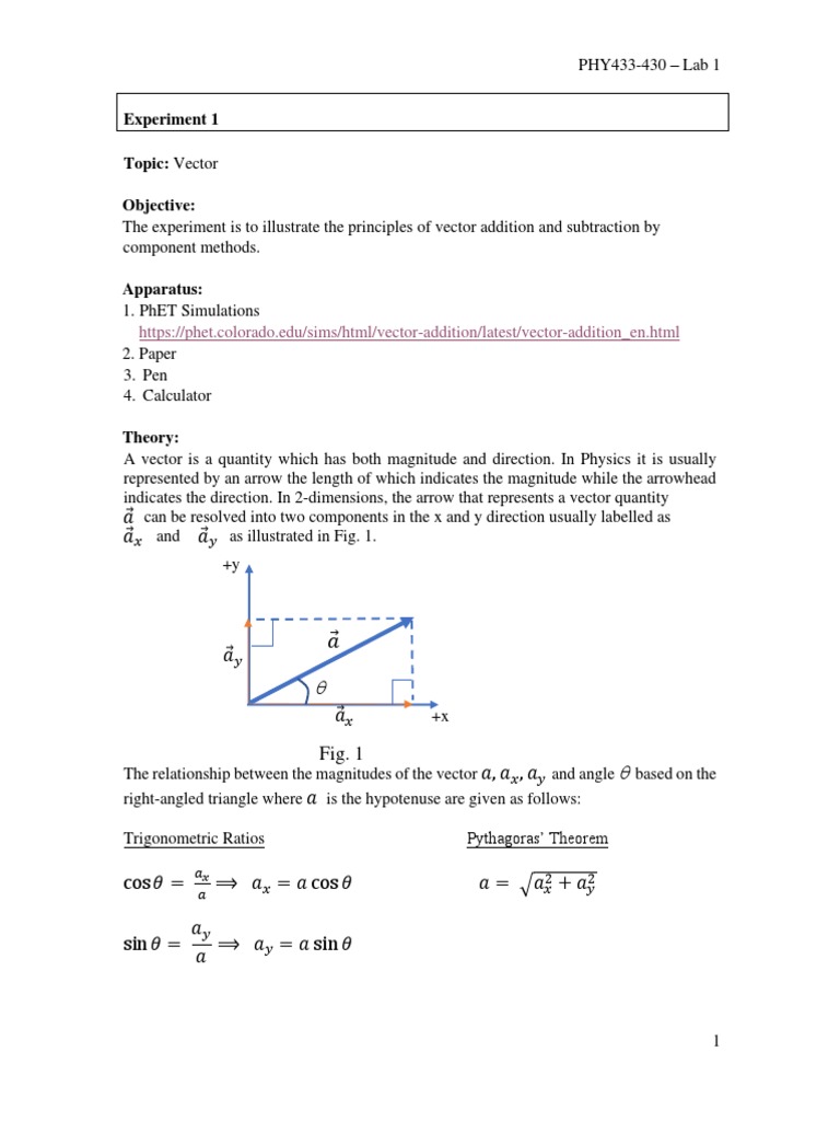 Expt 1 - PHY433-430 - PHET Simulation - Vector - Oct 2020 PDF | Download Free PDF | Euclidean ...