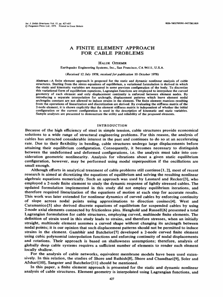 A Finite Element Approach For Cable Problems | PDF | Deformation ...