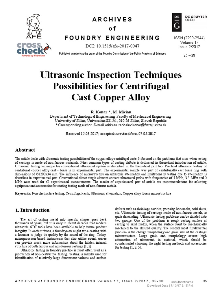 Ultrasonic Inspection Techniques Possibilities For | PDF | Casting ...