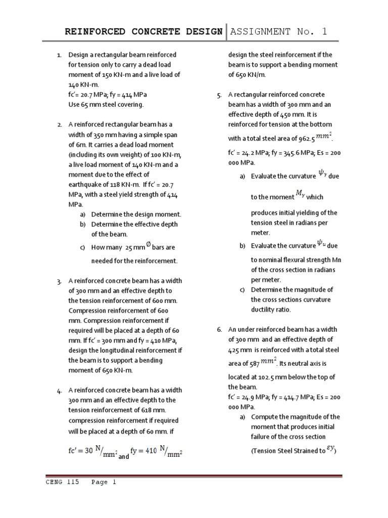 RCD Assignment 1 Answers | PDF | Beam (Structure) | Reinforced Concrete