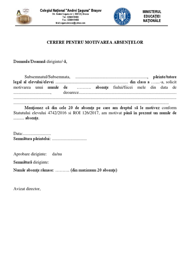 Cerere Motivare Absente | PDF