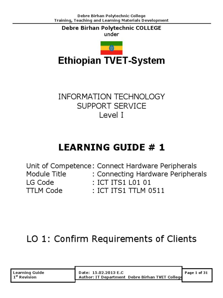 Ethiopian TVET-System: Learning Guide # 1 | PDF | Computer Data Storage ...