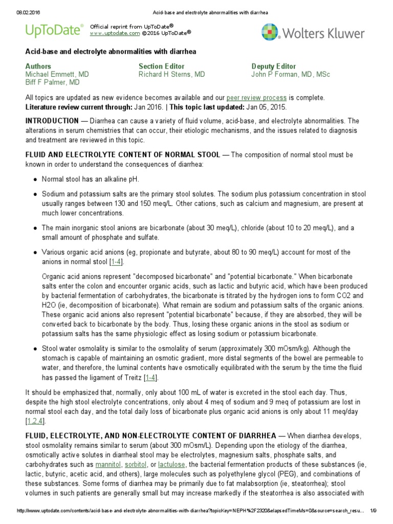 Acid-Base and Electrolyte Abnormalities With Diarrhea PDF | PDF ...