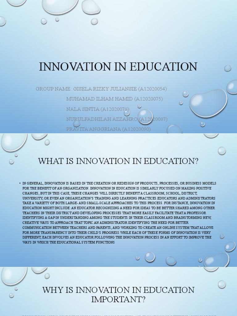 Innovation in Education | PDF | Innovation | Teachers