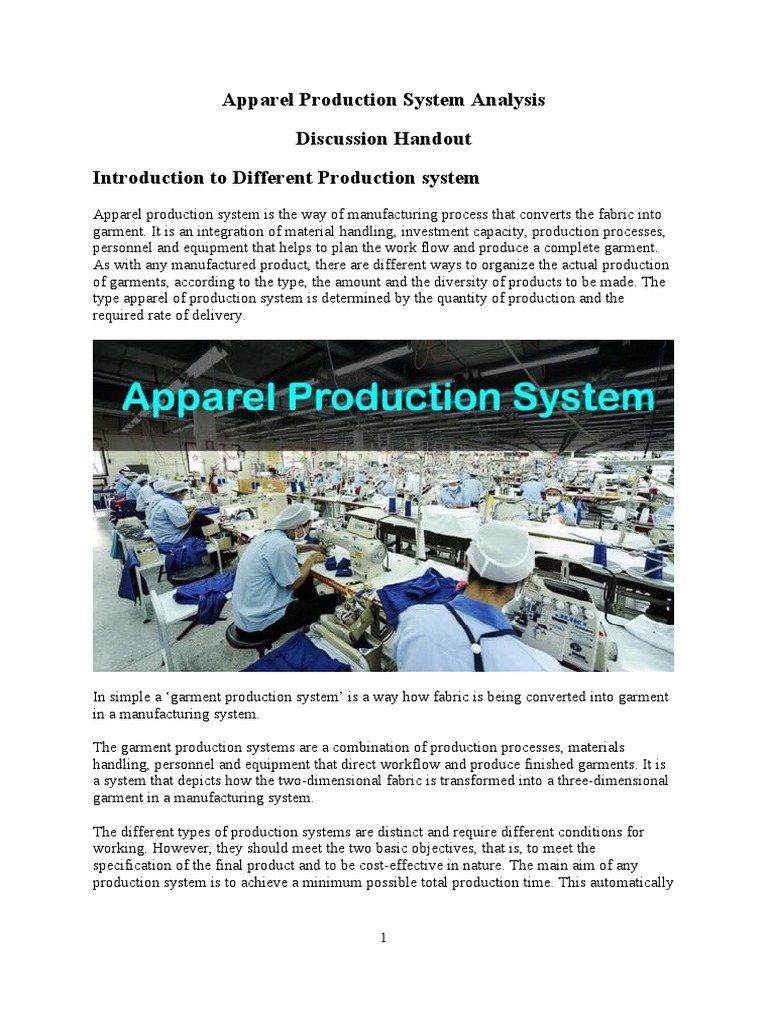 Apparel Production System Analysis Discussion Handout Introduction To Different Production ...