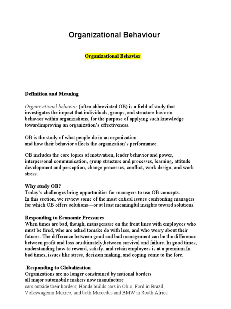 Brief of OB | PDF | Motivation | Motivational